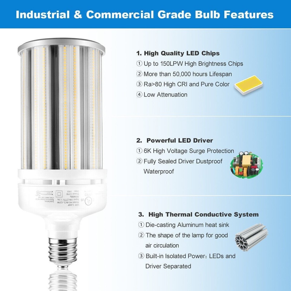 125W LED Corn Light Bulb Replace 600W MH HPS Outdoor Security Street ...