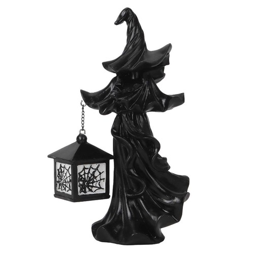 Faceless Ghost Sculpture Halloween Decor Black Resin Witch with Lantern ...