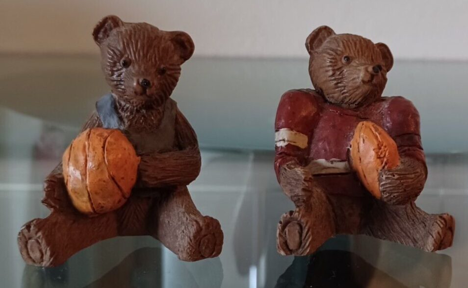 2 Resin Teddy Bears With Basketball And Football 2.2" Tall | eBay