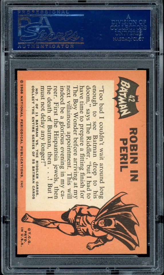 1966 TOPPS USA BATMAN BLACK BAT #42 Robin in Peril The Riddler PSA 6 EX ...
