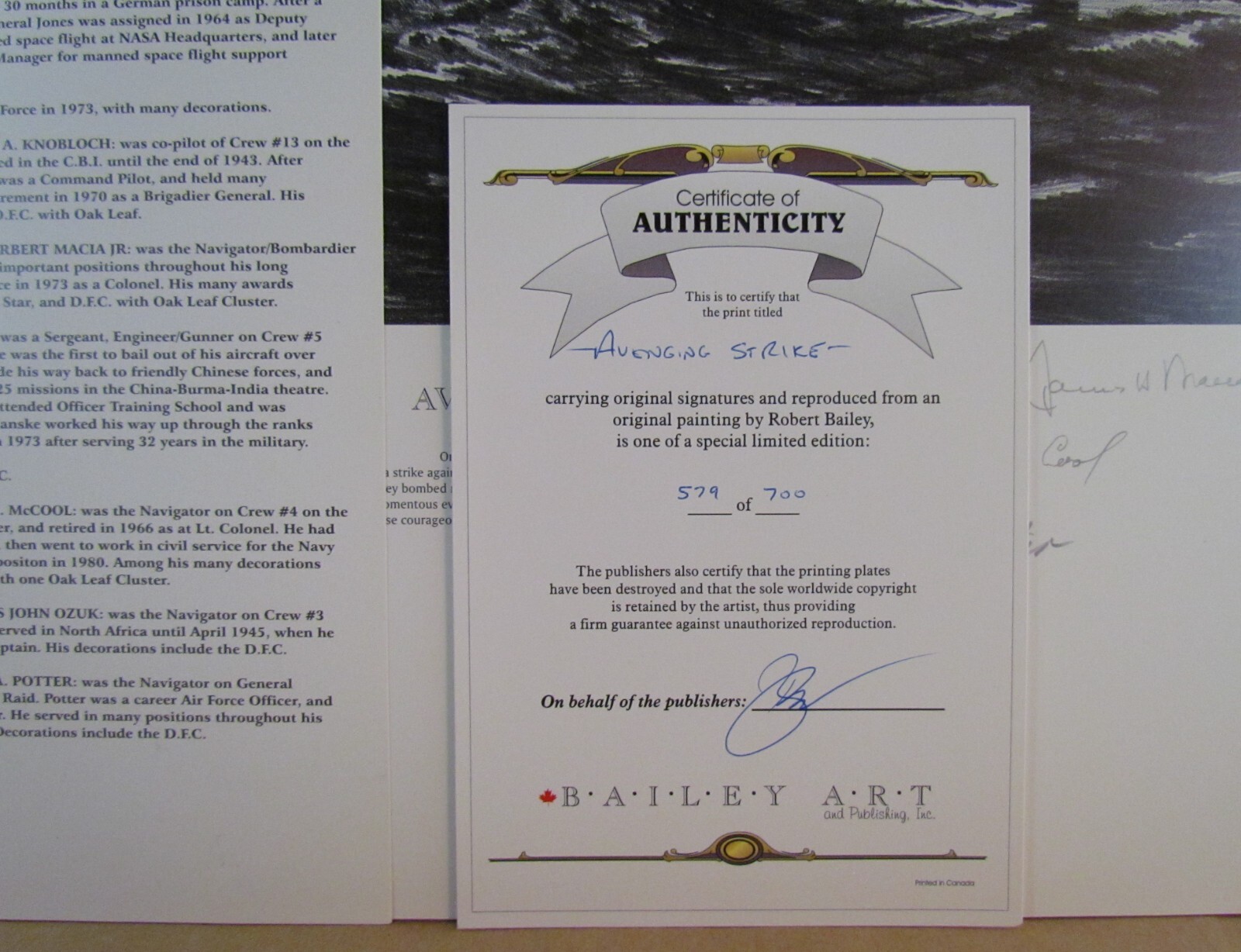 Avenging Strike by Robert Bailey s/n 579/700, 8 signatures of Doolittle ...