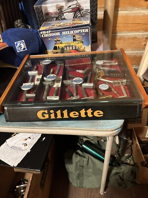 Vintage 1950s Gillette Razor Store Glass Top Display Case W/ 24 Razors ...