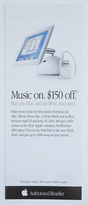 Vintage Apple Computer Brochure "Music On. $150 off" 2002 iMac G4 & 1st ...
