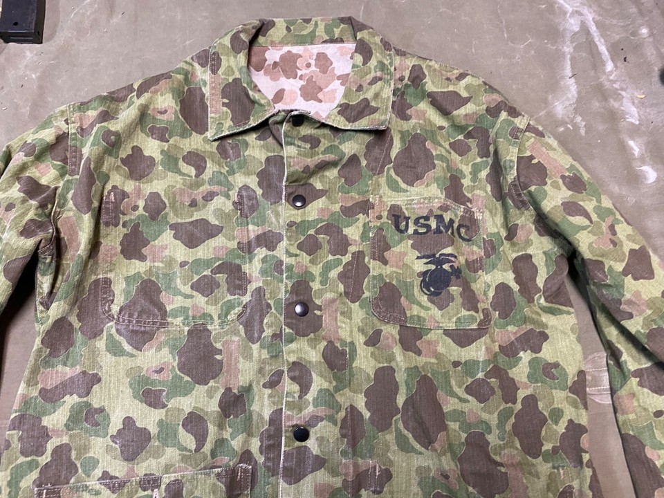 WWII US USMC MARINE P42 HBT FROG SKIN CAMO HBT FIELD JACKET-SIZE LARGE ...