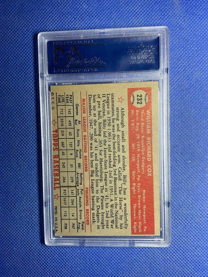 1952 Topps Billy Cox #232 - Brooklyn Dodgers - PSA 6 Ex-MT | eBay