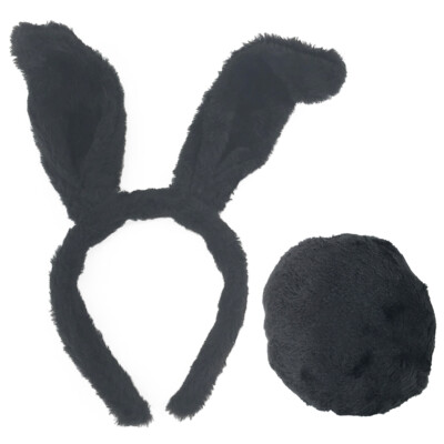 Black Plush Bunny Rabbit Ears Headband & Tail Halloween Costume ...