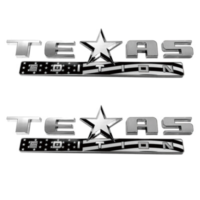 2PC 3D TEXAS EDITION EMBLEM Silver+Black+American Flag Trunk Car ...