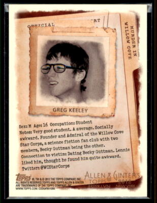 2012 Topps Allen & Ginter Murder in Willow Cove Greg Keeley #NNO | eBay