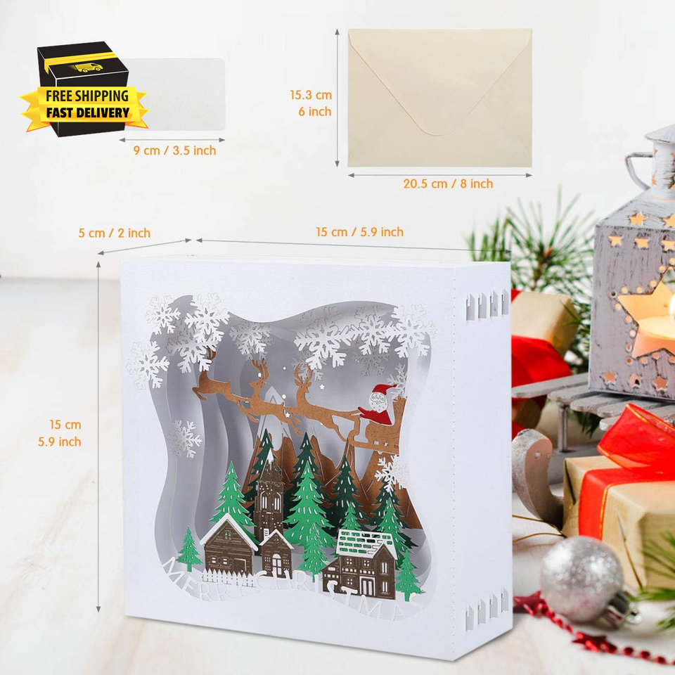 Merry Christmas Pop up Card 3D Holiday Greeting Card with Envelope ⭐️⭐️ ...