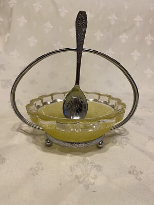 Yellow Glass Sugar bowl with metal stand condiments & jam bowl Set ...