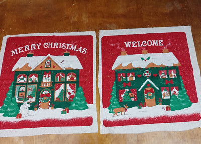Christmas Fabric Pillow Panels Welcome & Merry Christmas 2 Panels House ...