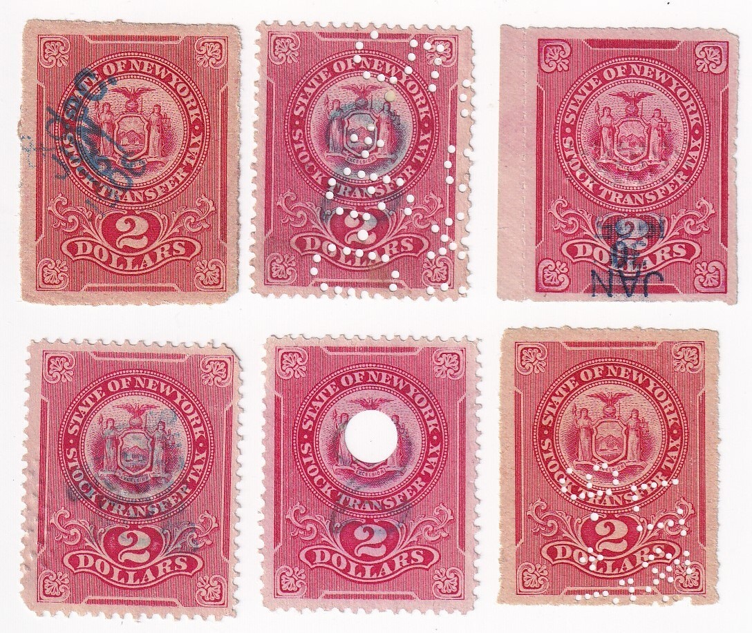 STAMP US SCOTT ST6 "New York (NY) Stock Transfer Tax" $2 USED 6 STAMPS ...