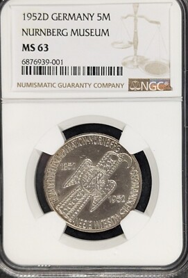 1952-D Germany 5 Mark 100th Anniversary Nurnberg Museum NGC MS63 | eBay