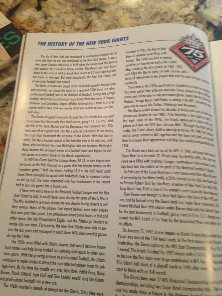 Vintage New York Giants Football 1999 Touchdown Magazine 75 Years | eBay