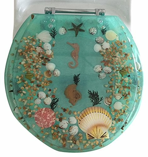 JEWEL SHELL SEASHELL AND SEAHORSE RESIN TOILET SEAT, CHROME HINGES ...