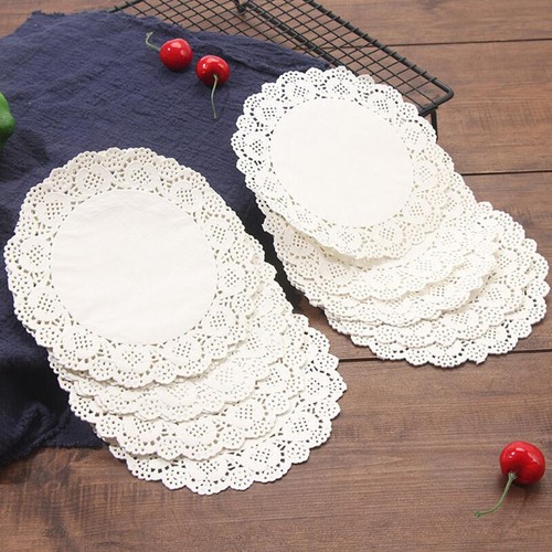 100Pcs Round Paper Lace Doilies Cake Placemat Coasters Package Catering ...