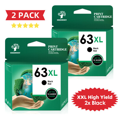 2PK For HP 63 63XL Black Ink Cartridge Officejet 3830 4650 5255 5252 ...