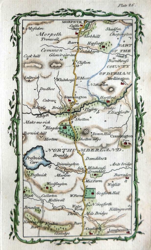 NORTHUMBERLAND MORPETH DURHAM ROAD MAP BY ARMSTRONG c1776 GENUINE ...