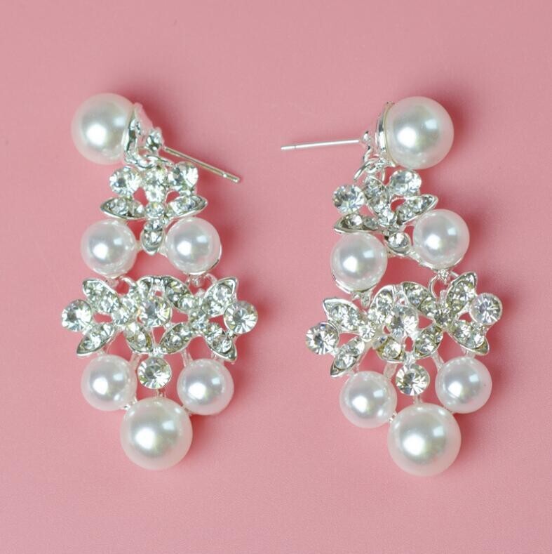 Faux Rhinestone Pearl Necklace Earrings Jewelry Set Bridal | eBay