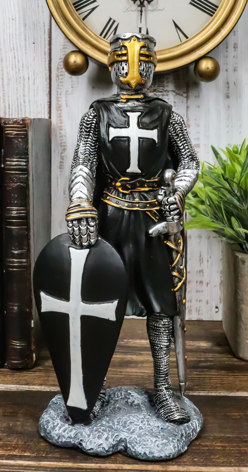Black Cloak Medieval Crusader Swordsman With Shield Of Faith Knight ...
