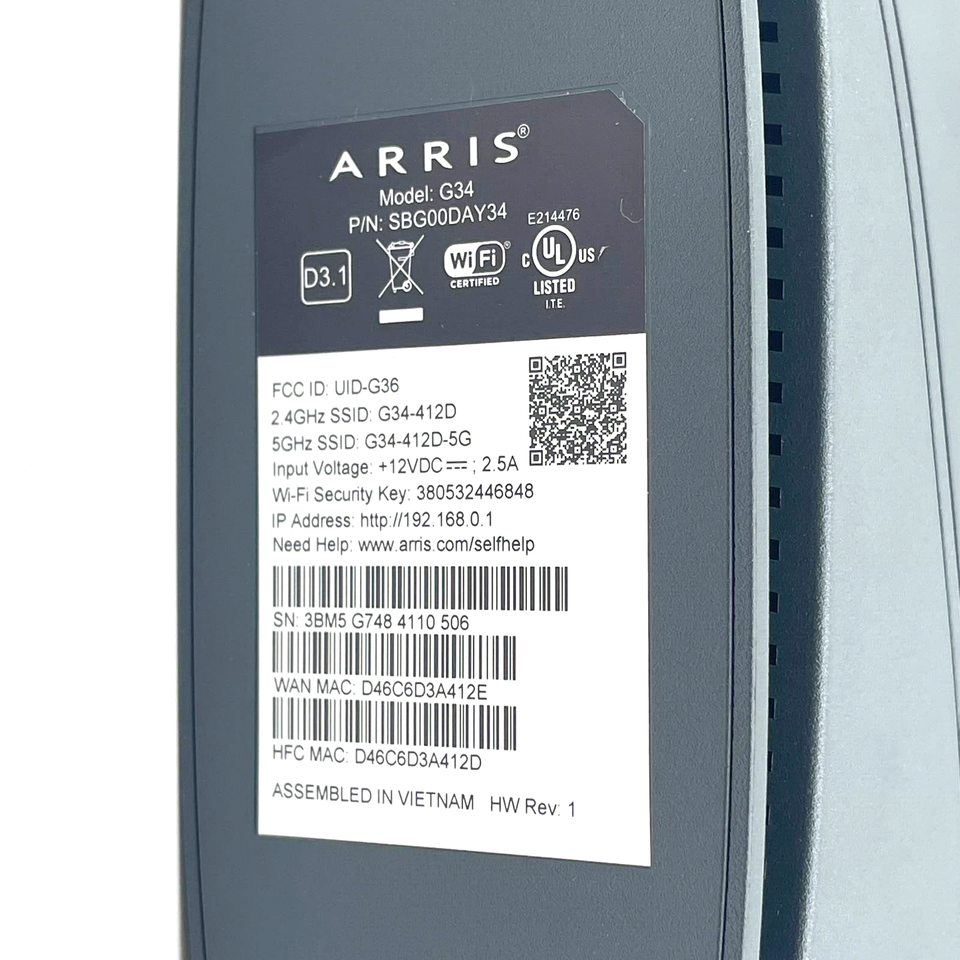 ARRIS Surfboard G34 DOCSIS 3.1 Gigabit Cable Modem & Wi-Fi 6 Router ...