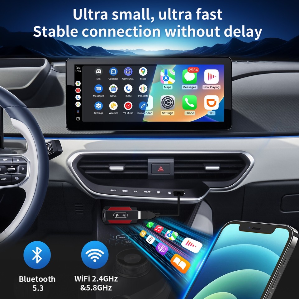 Bluetooth Wifi Android Auto Adapter Portable Wireless Apple Carplay ...