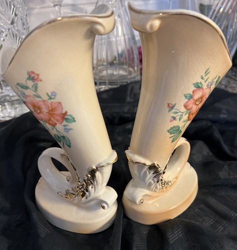 Spaulding China Cornucopia/Horn Of Plenty 1940's Set Of 2 Vases 8 1/3 ...