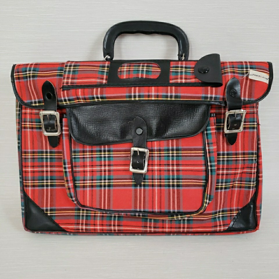 Vintage Girls School Satchel Messenger Bag Red Tartan… - Gem