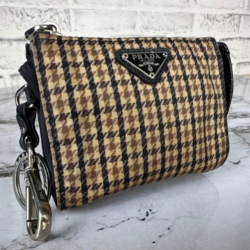 PRADA Triangle Logo Tessuto Travel Charm Pouch Coin Case Nylon Beige ...