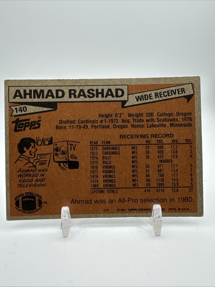 1981 Topps Football Vintage #140 Ahmad Rashad Vikings | eBay