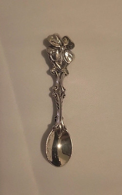 Vintage Sterling Silver Spoon Brooch W/ Four Leaf Clover~ Lucky Spoon ...