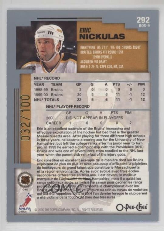 2000-01 O-Pee-Chee Foil /100 Eric Nickulas #292 Rookie RC | eBay