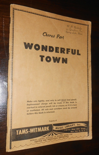 TAMS-WITMARK WONDERFUL TOWN 1953 BROADWAY MUSICAL (CHORUS PART) | eBay