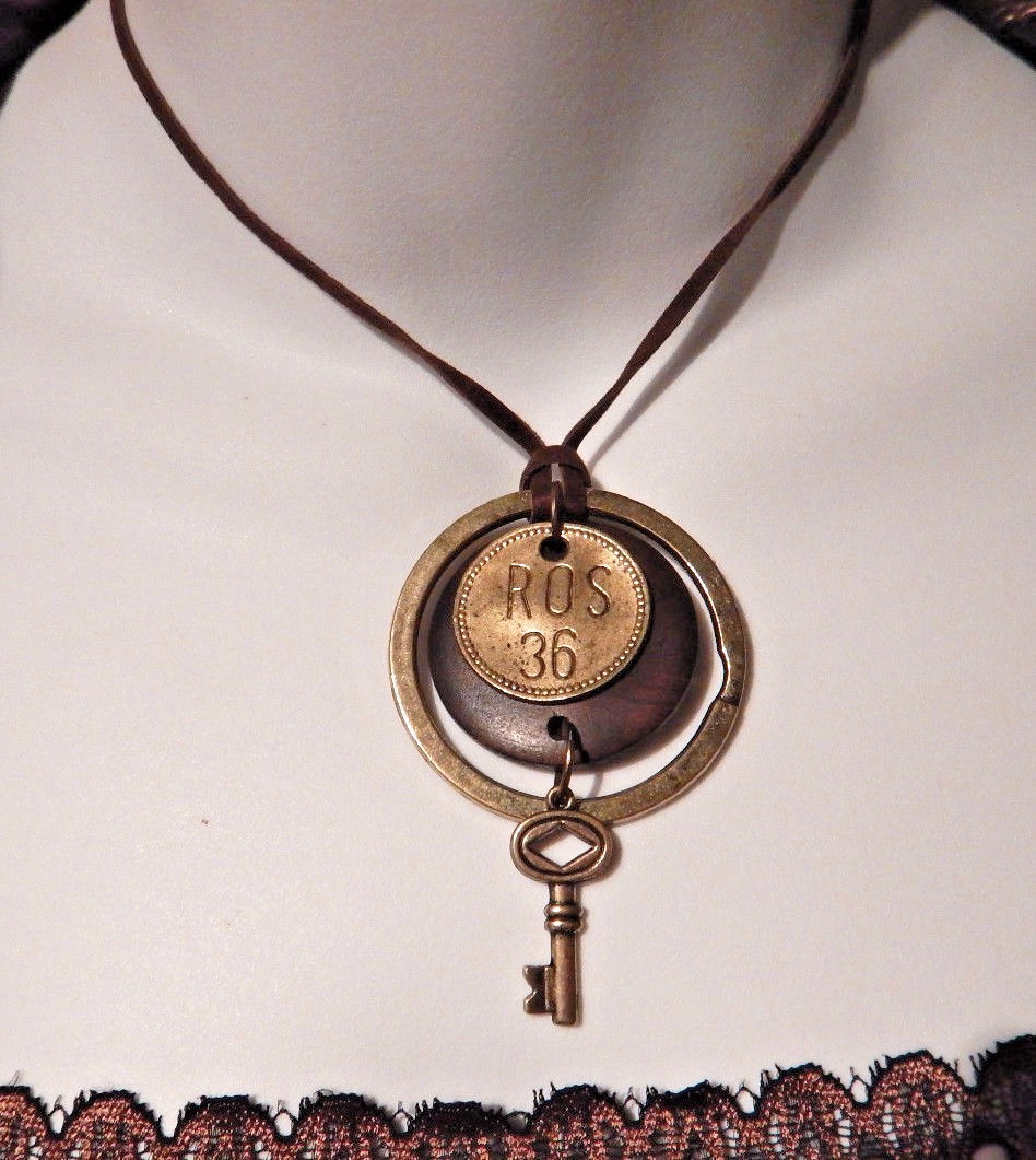 STEAMPUNK hotel SKELETON KEY fob brass pendant necklace industrial ...