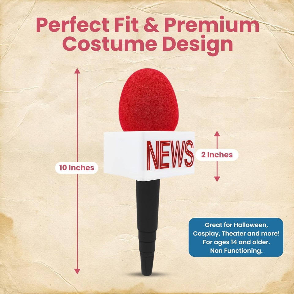 Fake News Reporter Microphone Mic Flag Cube Plastic Cordless Costume ...