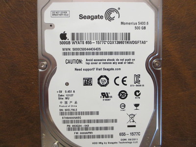 Seagate ST9500325ASG 9KAG34-043 FW:0009APM1 WU Apple#655-1577C 500gb ...