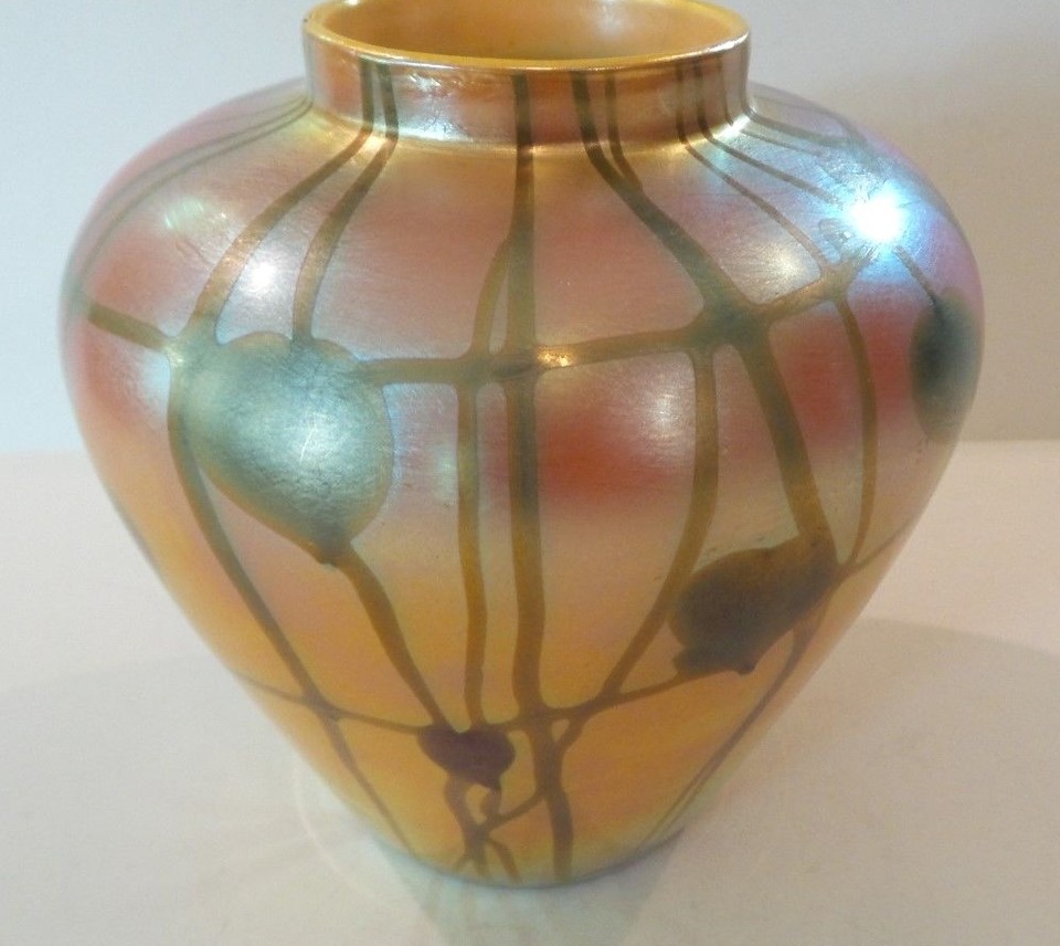 Victor DURAND 6.25" Vase, Iridescent Leaf & Vine Design, Signed | eBay