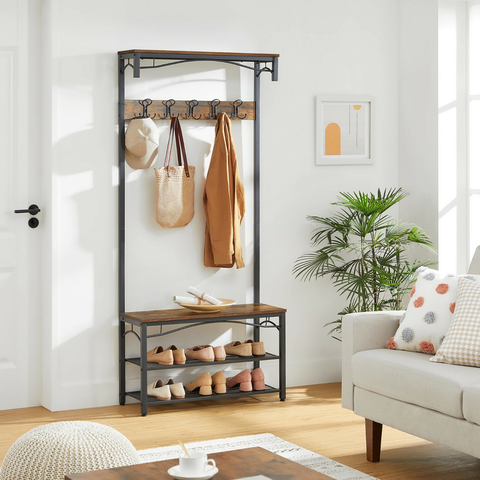 Hall Tree Hat and Coat Stand Hallway Shoe Rack Bench with Shelves Hooks ...