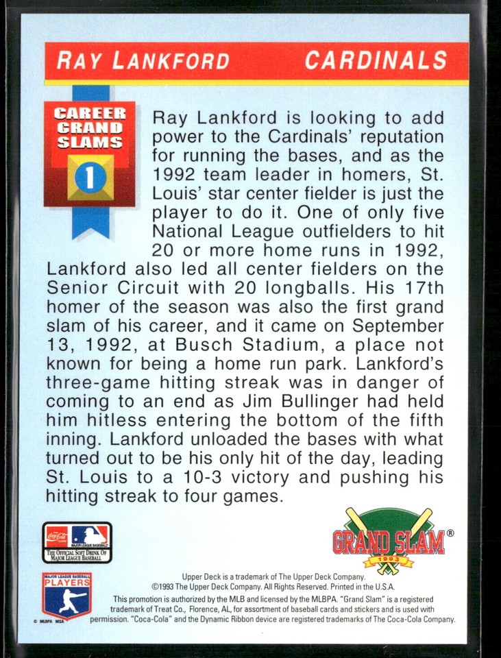 1993 Upper Deck Denny's Grand Slam Holograms #7 Ray Lankford St. Louis ...