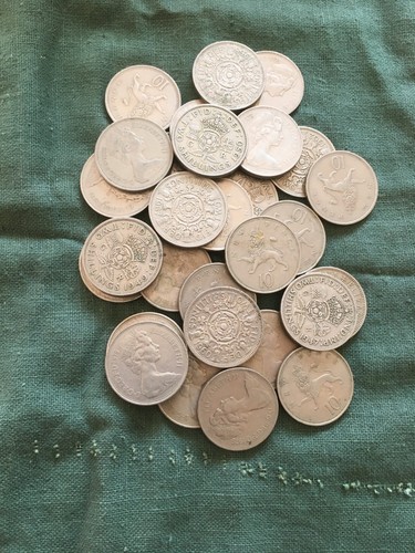 35 circulated UK Coins - Florins and old 10p coins - Job lot, in good ...