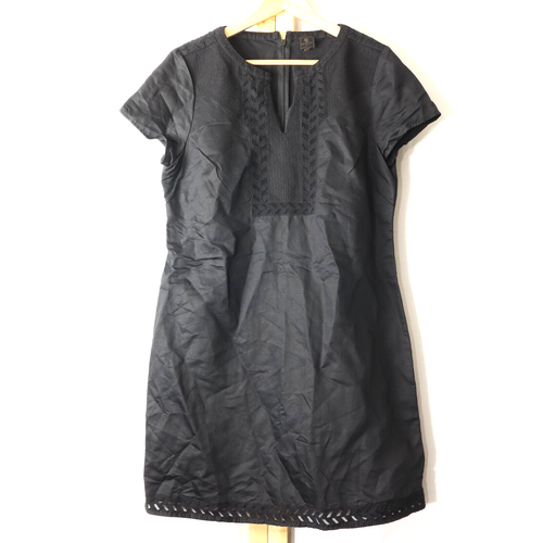 David Lawrence black v-neck knee Length Sheath dress Embroidery panels ...