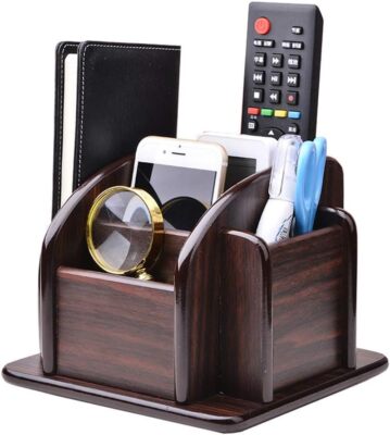 Revolving Caddy Remote Control Organizer Wooden Storage Holder Box TV ...