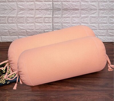 Cotton Plain Bolster Pillow Cover 15x30 IN Peach with Strings (Pack of ...