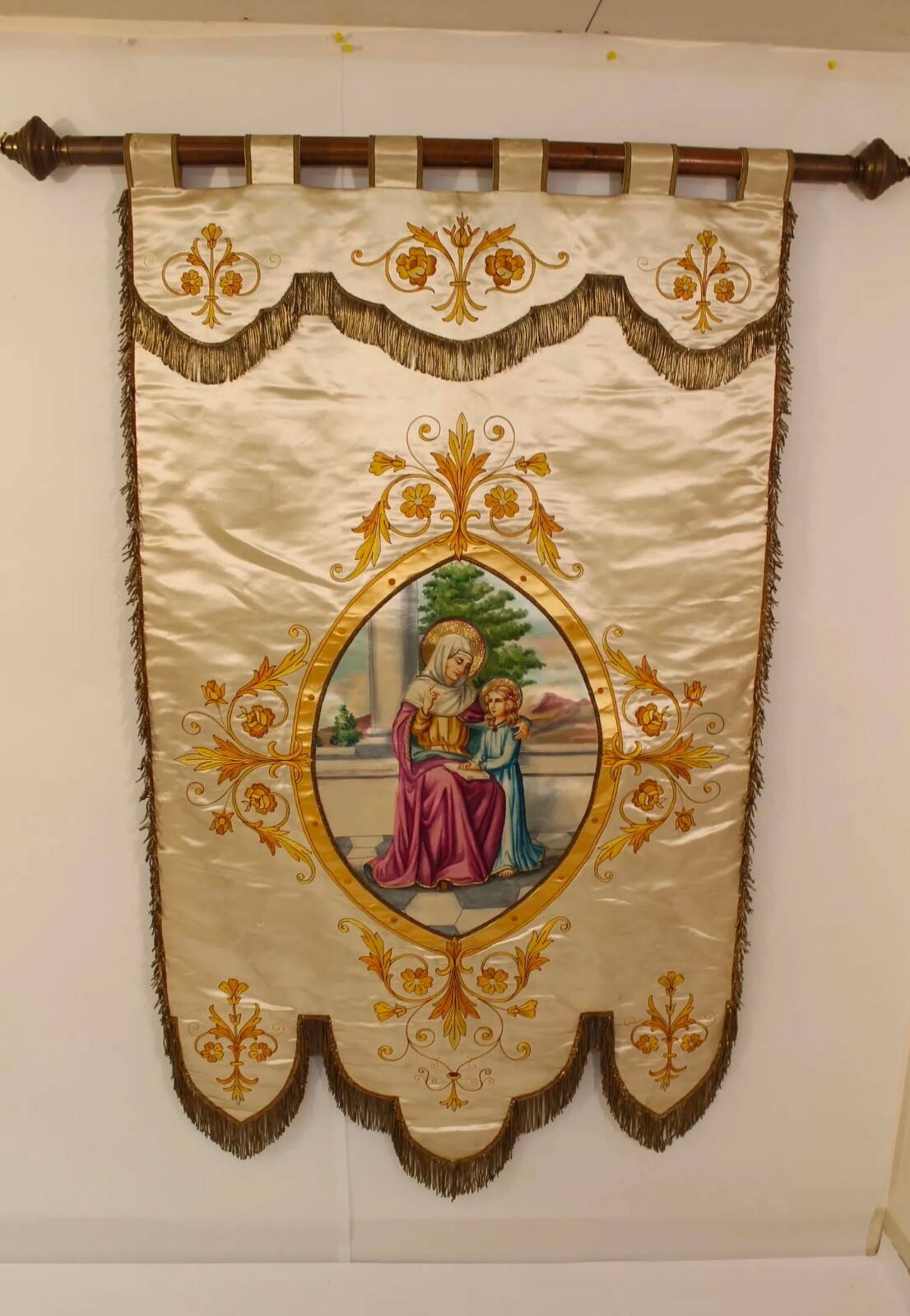 Hand Embroidered Silk St Anne and Virgin Mary Banner | eBay