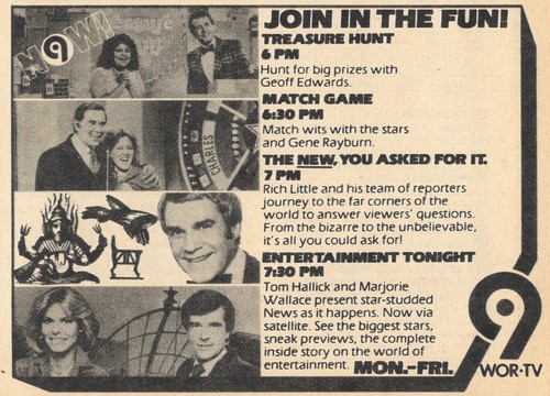 1981 WOR TV AD~TOM HALLICK & MARJORIE WALLACE host ENTERTAINMENT ...
