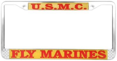 USMC Fly Marines Raised Letters Chrome License Plate Frame (Licensed ...
