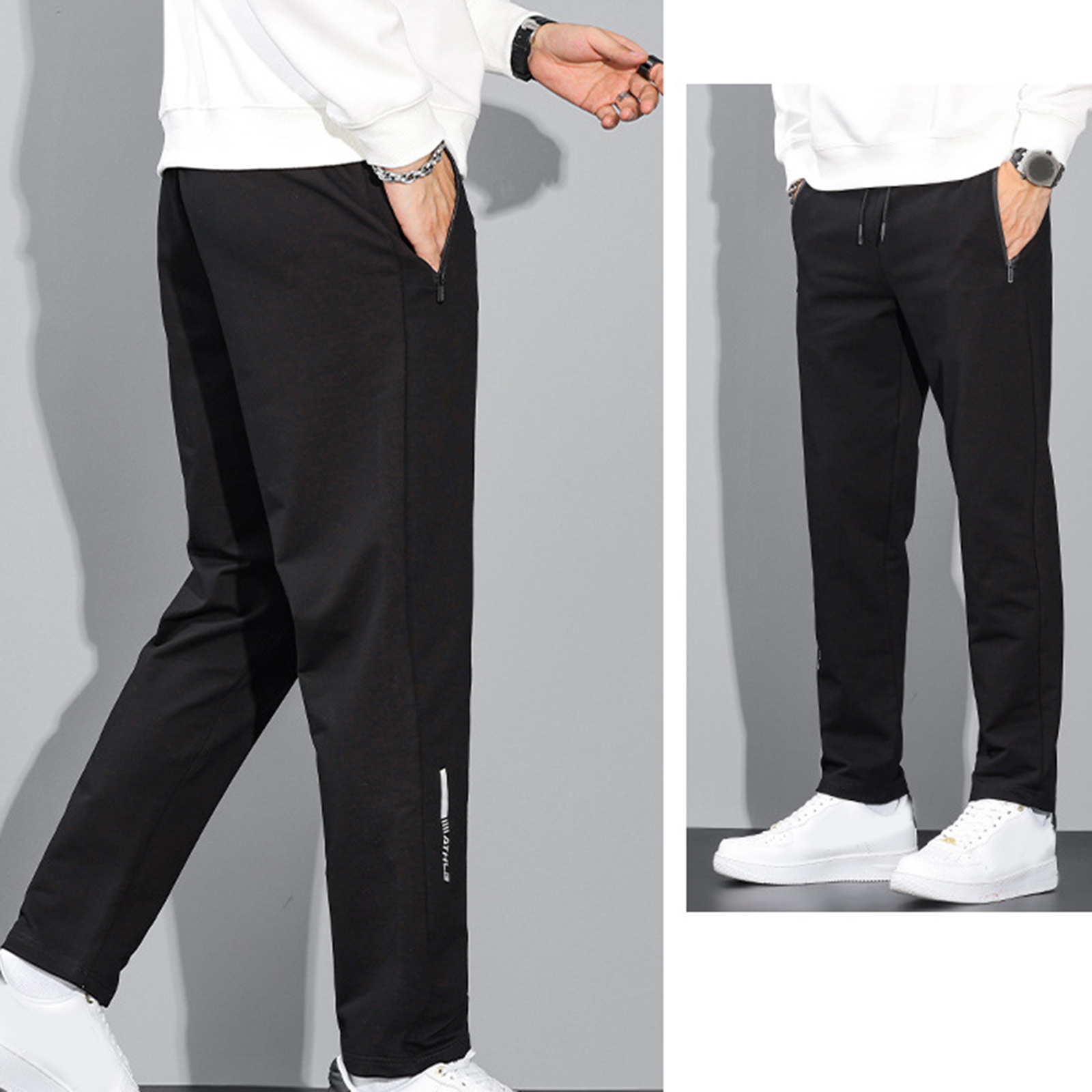 Solid Color Pants Men Fall Winter Trousers Men's Soft Thick Elastic ...