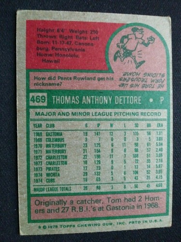 1975 Topps Baseball Card # 469 Tom Dettore RC - Chicago Cubs | eBay