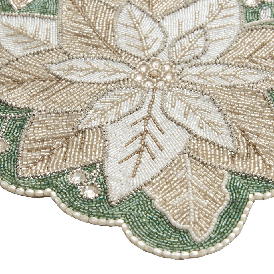 Pier Place World Market Pier 1 White & Green Beaded Poinsettia Table ...