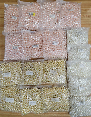 Bulk Lot Plastic Pearls Pastel 8mm Ivory 10mm Yellow 12mm Pink Round ...